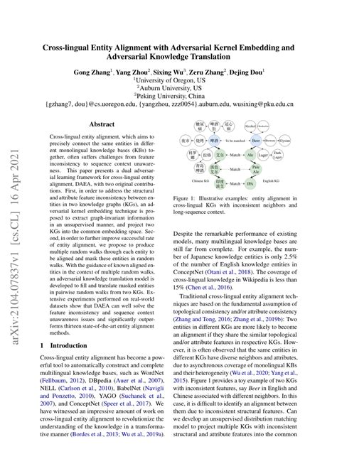 Pdf Cross Lingual Entity Alignment With Adversarial Kernel Embedding And Adversarial Knowledge