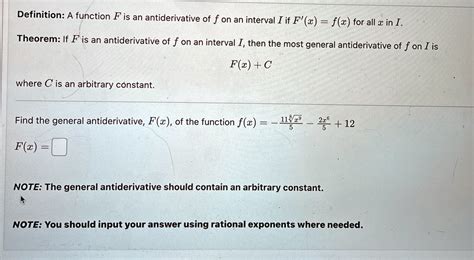 Definition A Function F Is An Antiderivative Of F On An Interval I If Fx Fx For All X In I