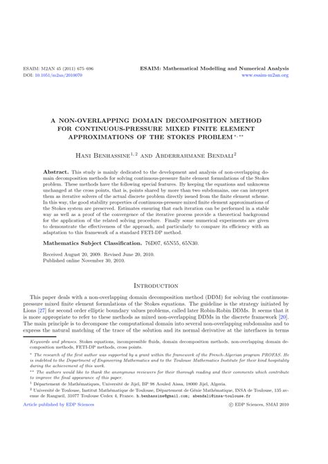 Pdf A Non Overlapping Domain Decomposition Method For Continuous Pressure Mixed Finite Element