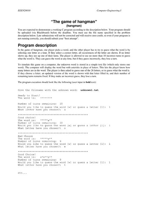 Solved Eeen20010 Computer Engineering The Game Of Hangman