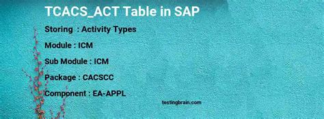 Tcacs Act Sap Table For Activity Types