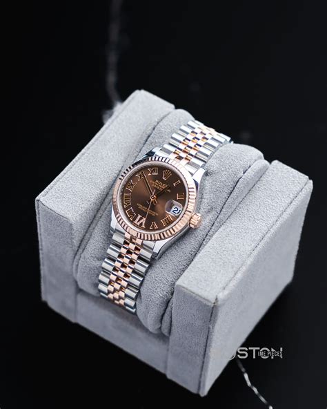 Rolex Steel And Everose Gold Datejust 31 Watch Fluted Bezel Dark