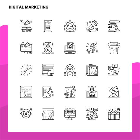 Set Of Digital Marketing Line Icon Set 25 Icons Vector Minimalism Style Design Black Icons Set