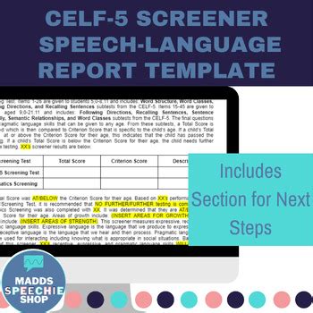 Clinical Evaluation Of Language Fundamentals CELF Screening Report Template