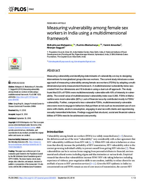 Pdf Measuring Vulnerability Among Female Sex Workers In India Using A