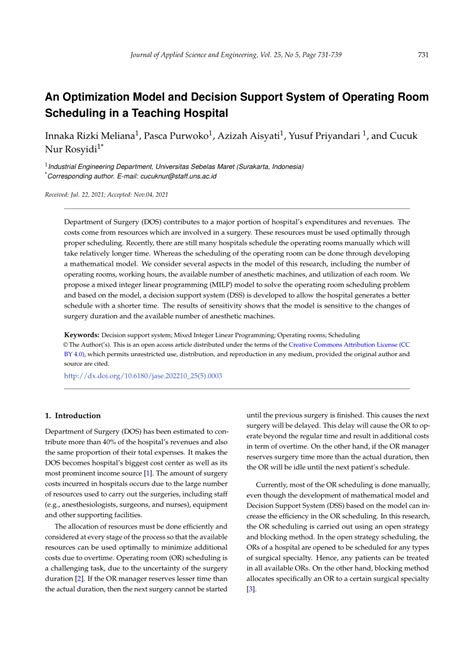 Pdf An Optimization Model And Decision Support System Of Operating Room Scheduling In A