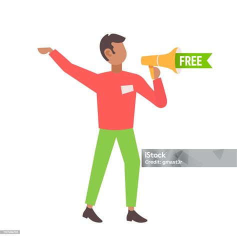 스피커 아프리카계 미국인 아나운서 소리 확성기 특별 행사 할인 발표 개념 남성 만화 캐릭터 전체 길이 플랫 격리를 들고 남자 개념에 대한 스톡 벡터 아트 및 기타 이미지