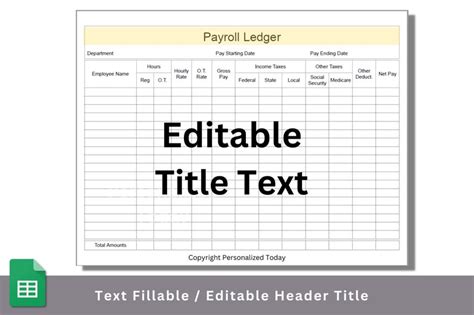 Google Sheets Payroll Ledger With Deductions Text Fillable Text Editable Spreadsheet Form With