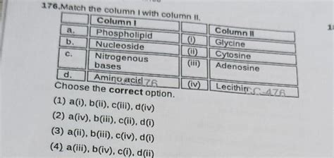 Match The Column I With Column If Begin Tabular C C C C