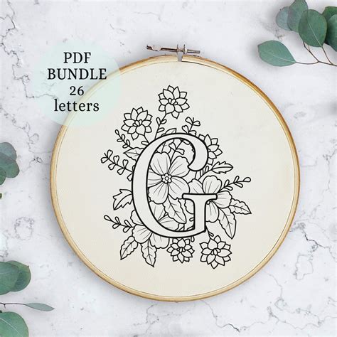 Floral Alphabet Embroidery Pdf Pattern 6” Instant Digital Download Letter Embroidery Design