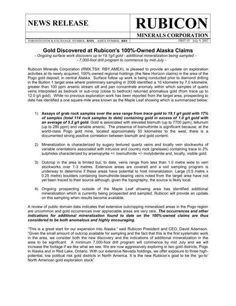 Rubicon Provides Exploration Update For Red Lake Ontario
