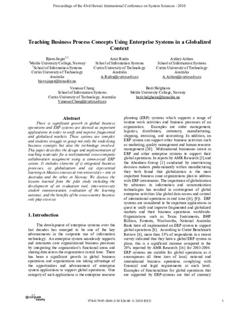 Pdf Teaching Business Process Concepts Using Enterprise Systems In A Globalized Context