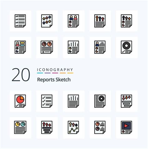 20 Reports Sketch Line Filled Color Icon Pack Like Report Letter Report Document Paper Check