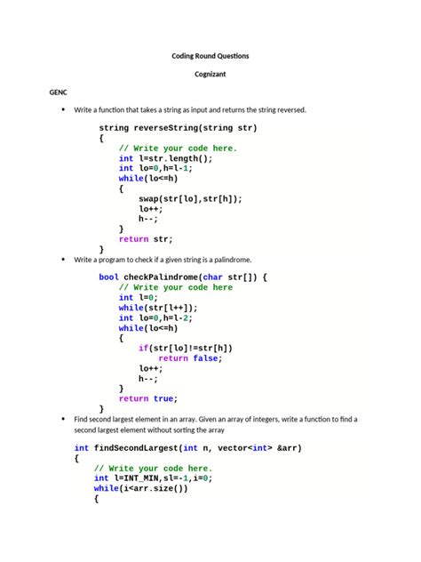 Coding Round Cognizant Technical Interview Questions Pdf Computing Algorithms