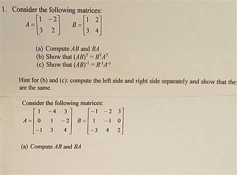 Solved Consider The Following Matrices A Compute Chegg