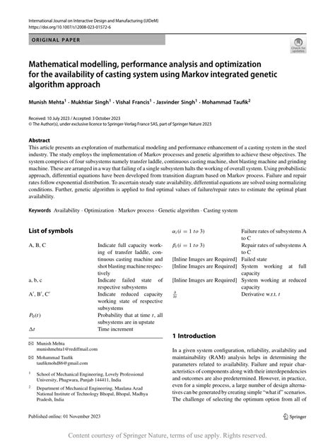 Mathematical Modelling Performance Analysis And Optimization For The