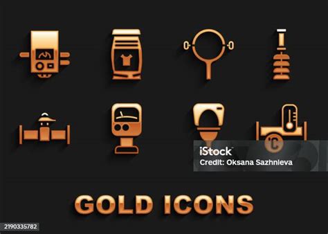 압력 수량계 화장실 브러시 산업 금속 파이프 그릇 및 밸브 필터 렌치 가스 보일러 및 세탁 세제 아이콘을 설정합니다 벡터 검은색에 대한 스톡 벡터 아트 및 기타 이미지