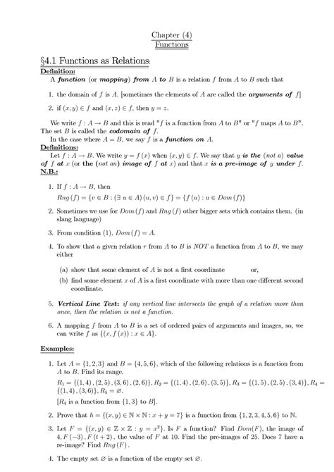 Chapter 4 notes Chapter 4 Functions 4 Functions as Relations Deûnition Studocu
