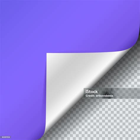 종이의 빈 시트에 그림자 페이지 컬 벡터의 그림자와 함께 색종이 드러 클로즈업 투명 한 배경에 고립입니다 종이 스티커 사각 3d 그림 0명에 대한 스톡 벡터 아트 및 기타