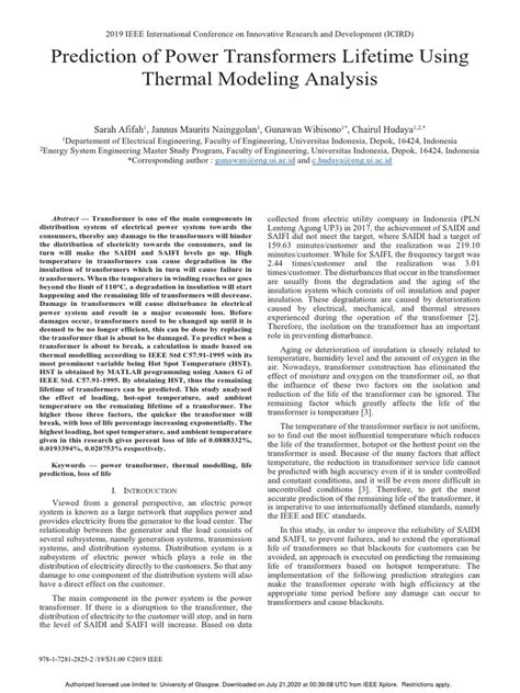 Prediction Of Power Transformers Lifetime Using Pdf Transformer