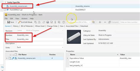 Wrong Item Number In Vault After Using Rename On Inventor File With Model States
