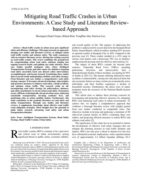 Pdf Mitigating Road Traffic Crashes In Urban Environments A Case