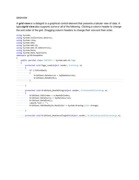 Visual Programing Gridview Docx Computing Technology And Computing