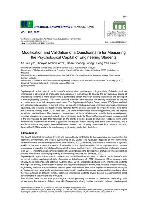 Pdf Modification And Validation Of A Questionnaire For Measuring The Psychological Capital Of