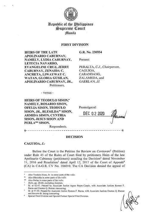 Caburnay V Sison Case Law 31epublic Of Tbe Flbilippines ~upreme Court Fflanila First