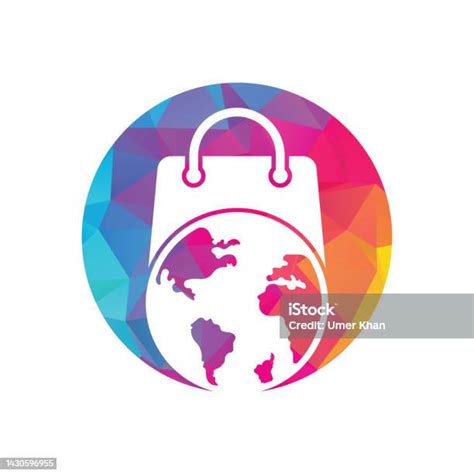 월드 숍 로고 템플릿 디자인 벡터 지구 및 판매 기호 또는 아이콘 가방에 대한 스톡 벡터 아트 및 기타 이미지 가방 개념 개념과 주제 Istock