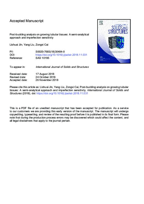 Pdf Post Buckling Analysis On Growing Tubular Tissues A Semi