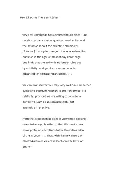 Paul Dirac Is There An Aether Pdf Luminiferous Aether Theory Of