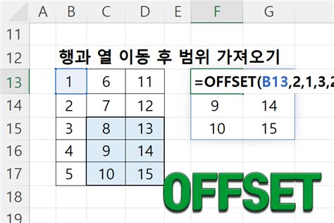 Offset 함수 행과 열 이동 후 참조구하기 엑셀웍스
