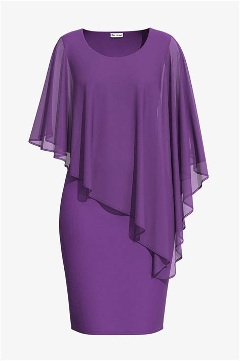 Flycurvy Plus Size Formal Purple Chruch Asymmetric Design Batwing