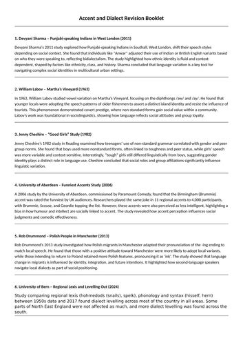 Accent And Dialect Revision Booklet Teaching Resources