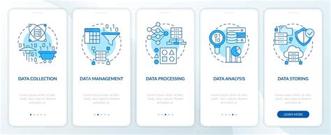 Blue Onboarding Screen For Mobile App Illustrating Stages Of Data Processing Vector User