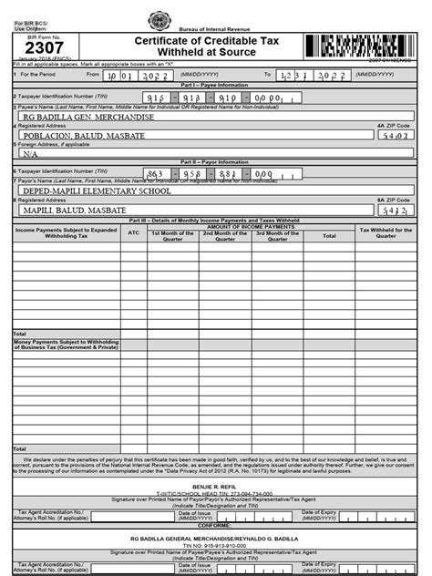 Bir Form 2307 Pdf Value Added Tax Corporate Tax