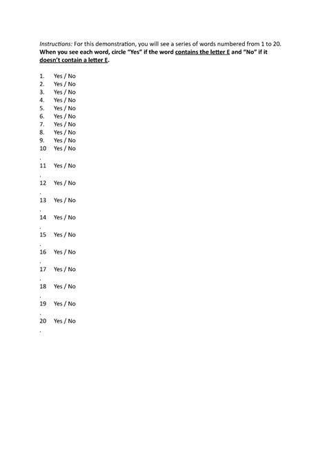 Lab Depth Of Processing Exercise A PSYC Instructions For This Demonstration You Will