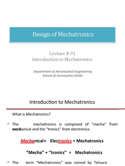 Design Of Mechatronics Lecture 01 Introduction To Mechatronics Pdf