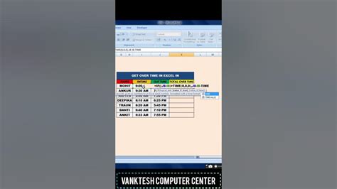 Calculate Over Time In Ms Excel Excel Ms Excel Vanktesh Computer Center Shorts Youtube