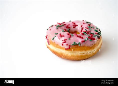 Pink Strawberry Sprinkle Donuts Isolated On White Background Stock
