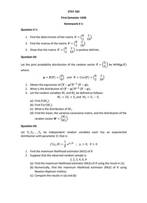 Solved Stat 335 First Semester 1443 Homework 1 Question