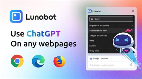 lunabot use chatgpt on any webpages youtube