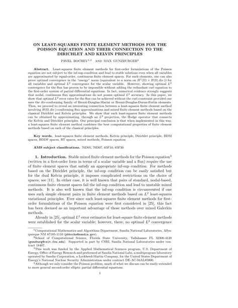 Pdf On Least Squares Finite Element Methods For The Poisson Equation