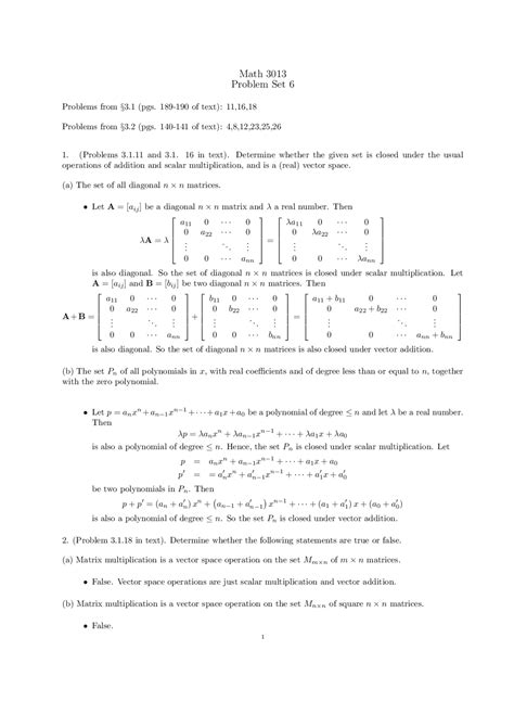 Problem Set 6 With Solutions Linear Algebra Math 3013 Docsity