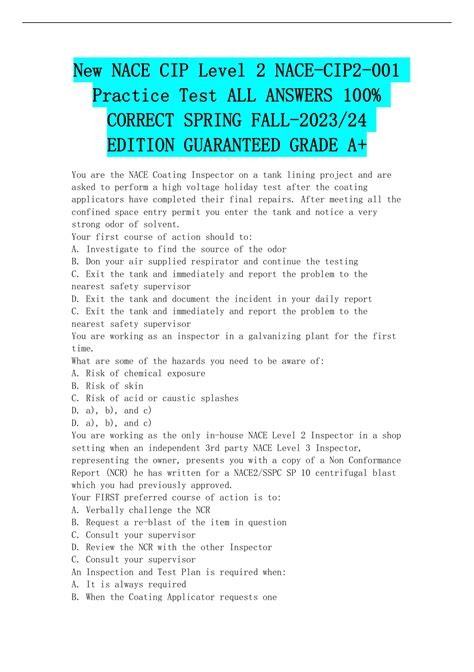 New Nace Cip Level 2 Nace Cip2 001 Practice Test All Answers 100 Correct Spring Fall 2023 24