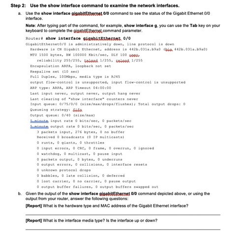 Solved Step Use The Show Interface Command To Examine The Chegg Com