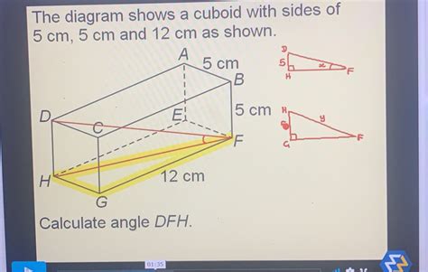 Solved The Diagram Shows A Cuboid With Sides Of 5 Cm 5 Cm And 12 Cm As Shown Calculate Angle