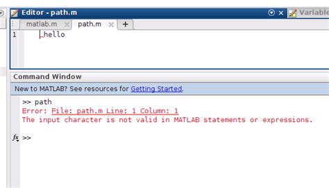 Matlab Unexpected Character At The Beginning Of File When Wrote Using