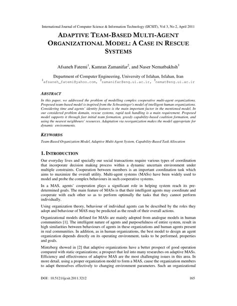 Pdf Adaptive Team Based Multi Agent Organizational Model A Case In Rescue Systems